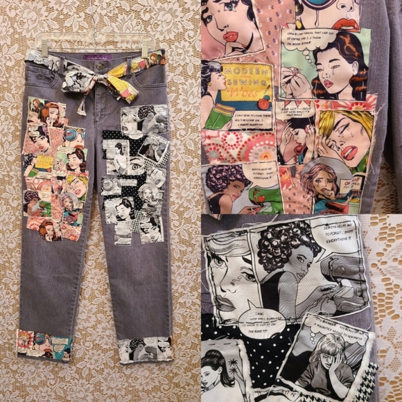 Gloria Vanderbilt | Jeans | Upcycled Sewing Comic Patchwork Denim Jeans ...